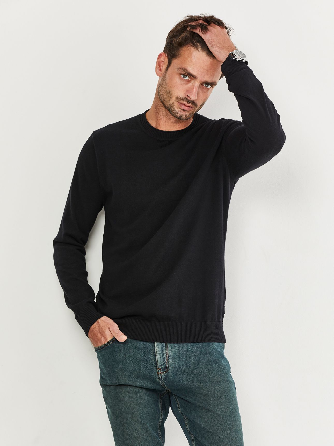 MAX MORETTI סריג בייסיק כותנה סופימה צווארון עגול | Golf